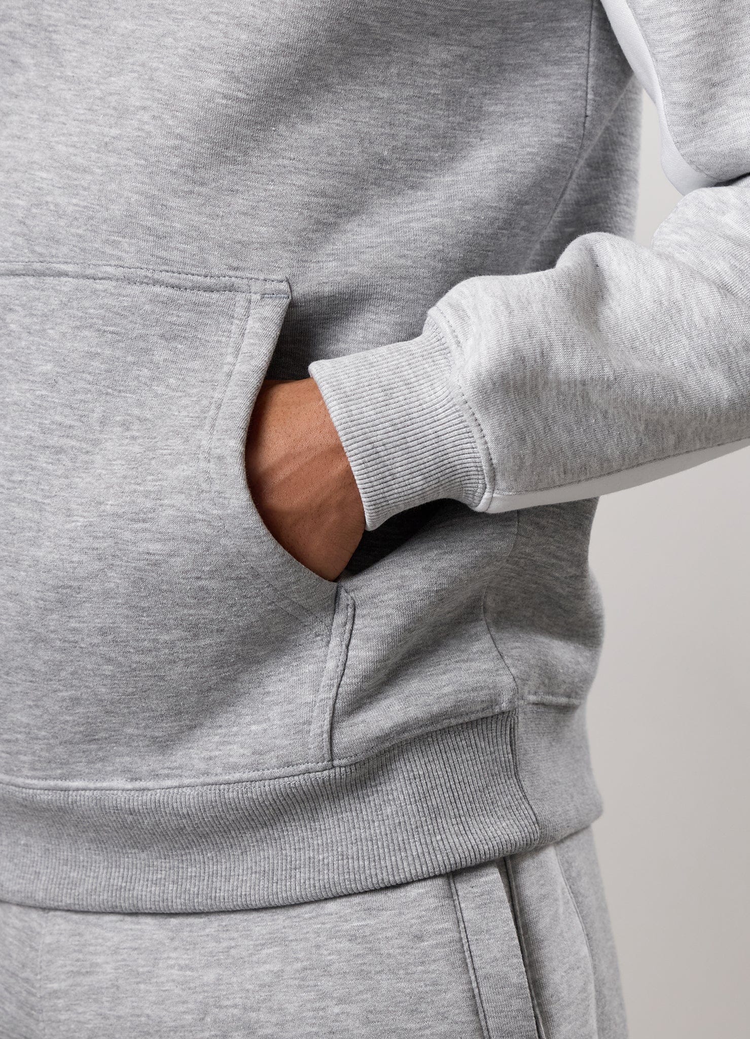 Gym King Power Colour Block Fleece Hood - Light Grey/Snow Marl/White