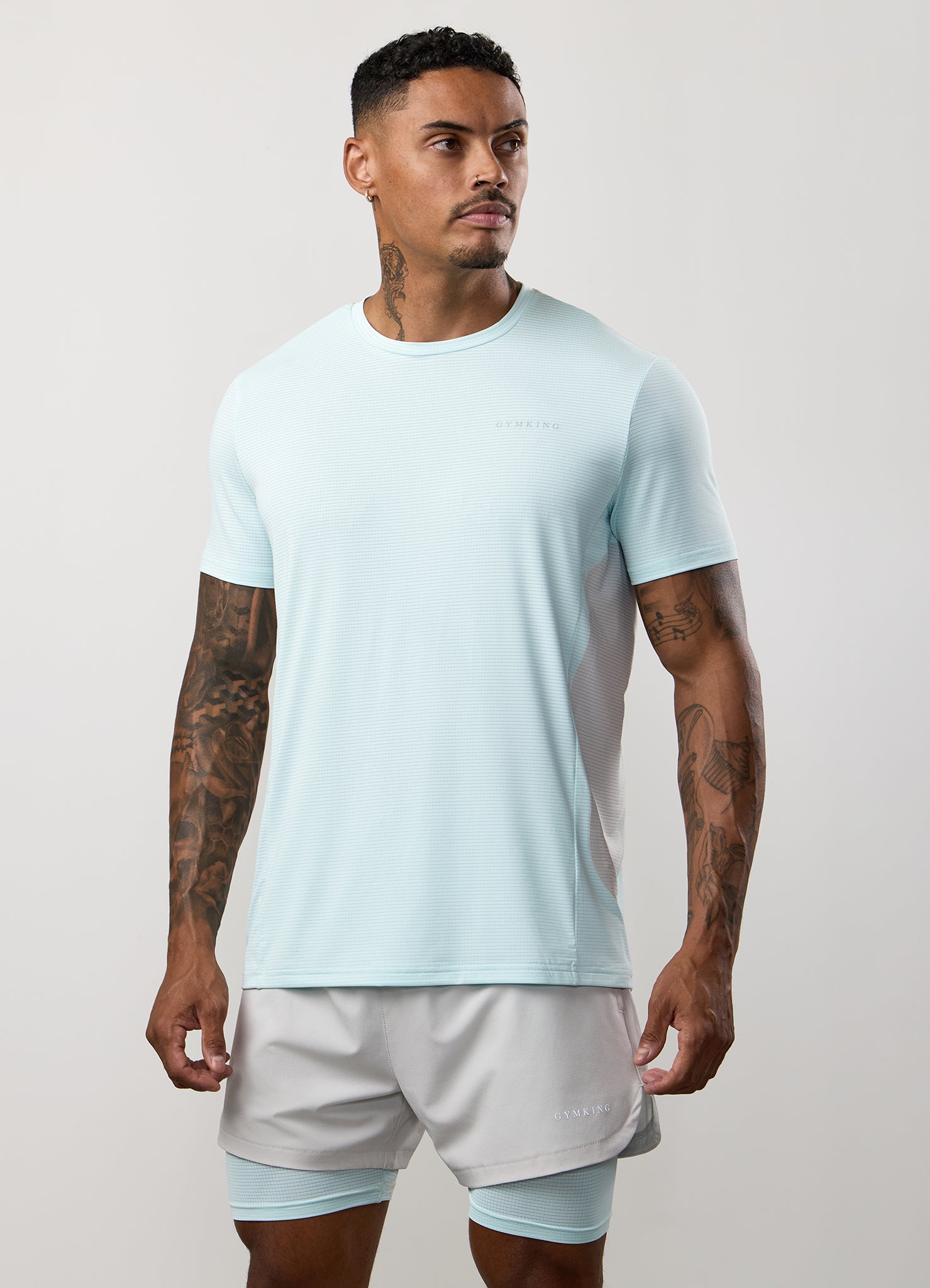Gym King Progress Performance Tee - Ice Blue/Light Grey