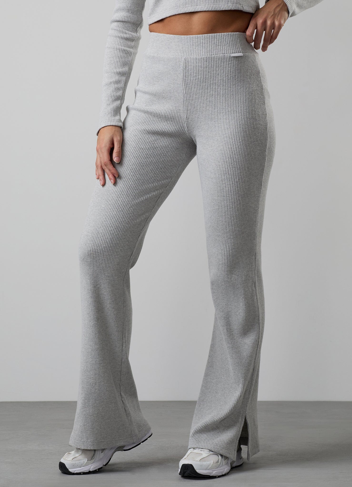 Gym King Serenity Rib Flared Split Hem Trouser - Grey Marl – GYM KING