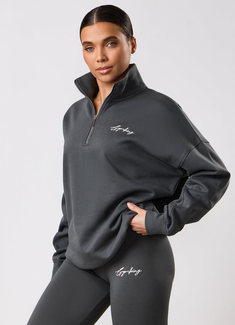 Gym King Script Mindset 1/4 Zip Funnel - Green Smoke